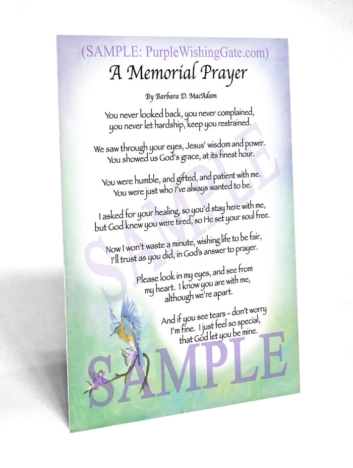 A Memorial Prayer: Personalized Bereavement Gift! | PurpleWishingGate