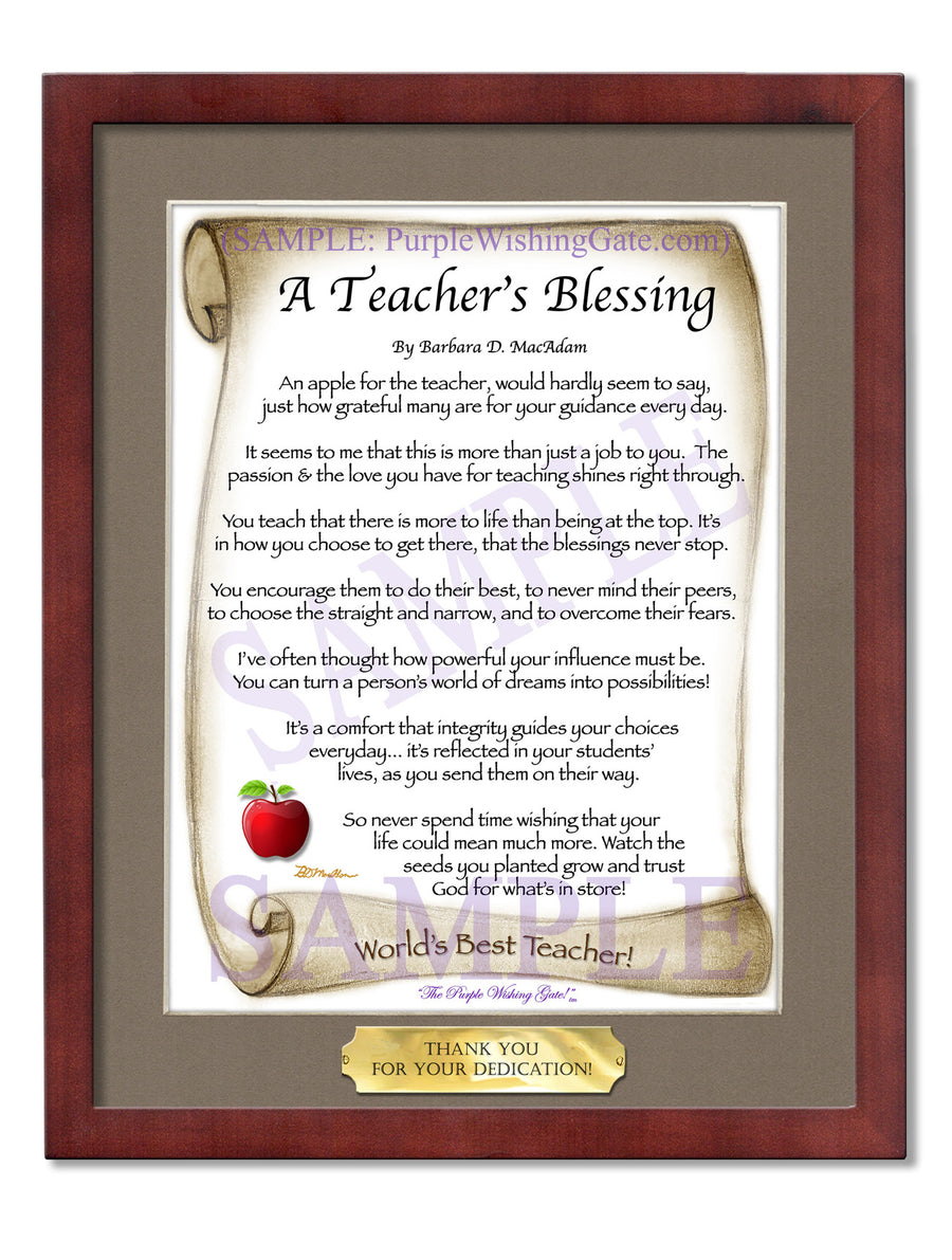 A Teacher's Blessing: Personalized, Framed Gift | PurpleWishingGate