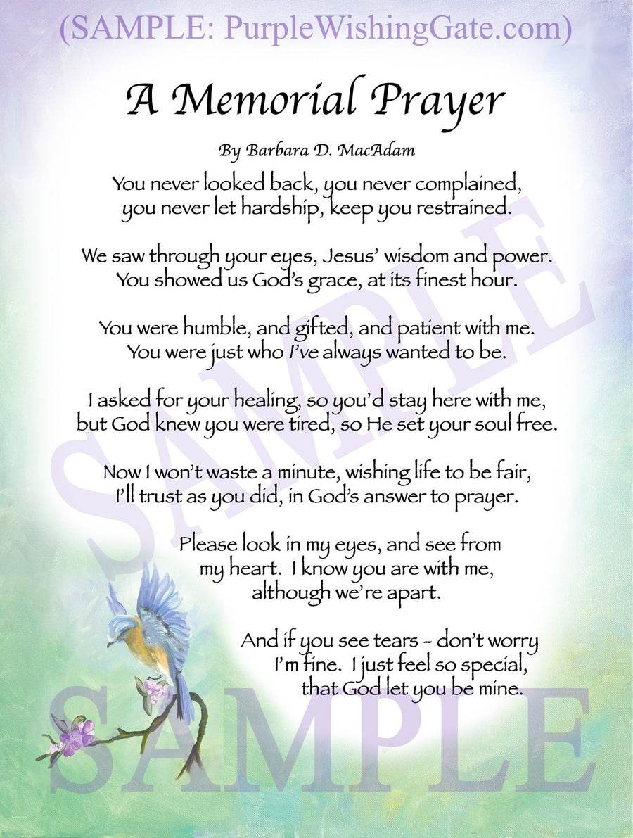 A Memorial Prayer: Personalized Bereavement Gift! | PurpleWishingGate